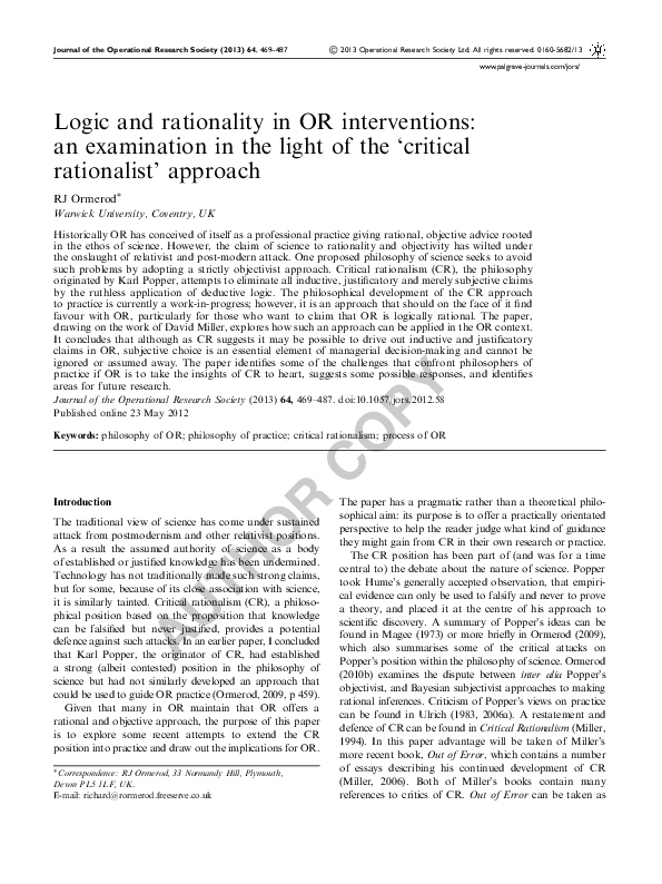 (PDF) Logic and rationality in OR interventions: an examination in the ...