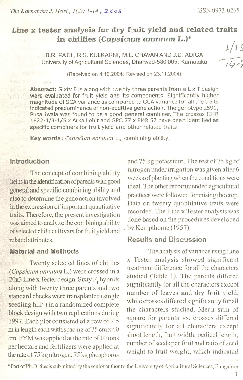 (PDF) LINE X TESTER ANALYSIS FOR DRY FRUIT YIELD AND RELATED TRAITS IN ...