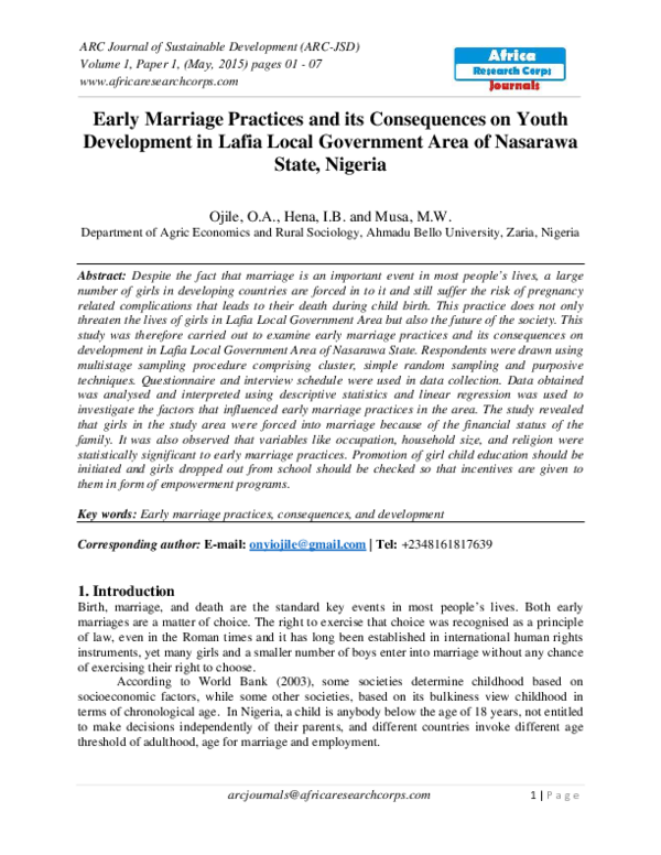 (PDF) Early Marriage Practices and its Consequences on Youth ...