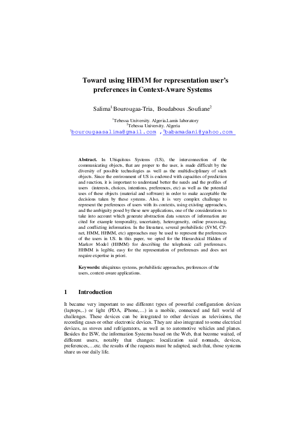 (PDF) Toward using HHMM for representation user’s preferences in ... (PDF) Toward using HHMM for representation user’s preferences in ...