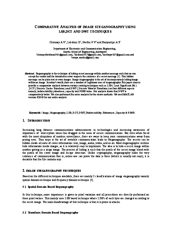Doc Comparative Analysis Of Image Steganography Using Lsb Dct And Dwt Techniques