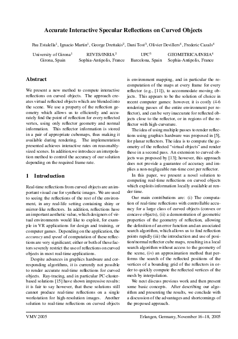 (PDF) Accurate Interactive Specular Reflections on Curved Objects