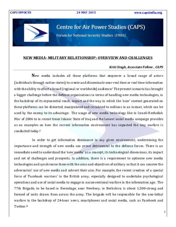 (PDF) NEW MEDIA- MILITARY RELATIONSHIP: OVERVIEW AND CHALLENGES