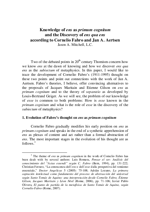 (PDF) Knowledge of ens as primum cognitum and the Discovery of ens qua ...