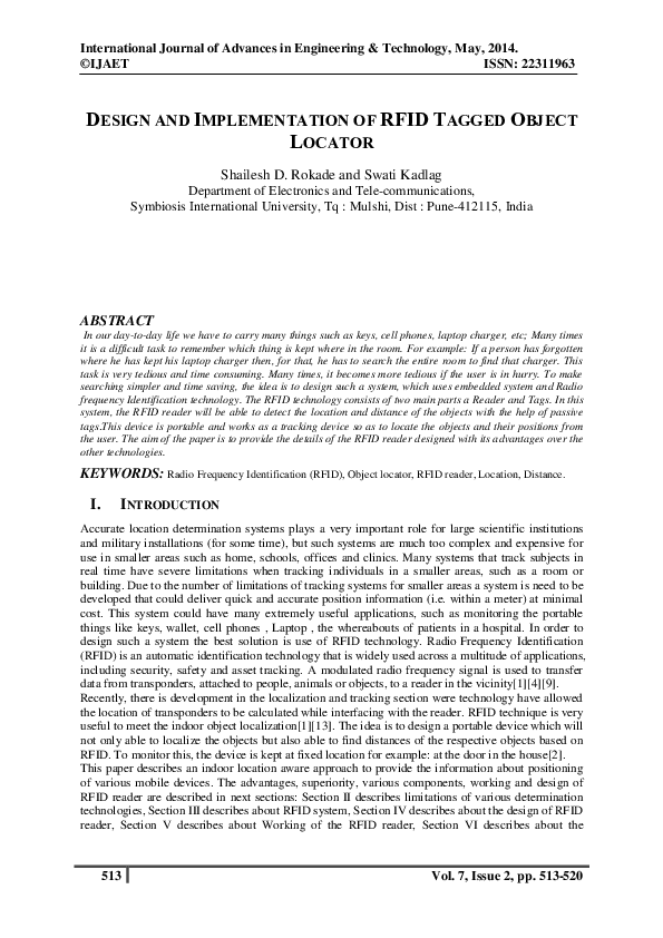 (PDF) DESIGN AND IMPLEMENTATION OF RFID TAGGED OBJECT LOCATOR