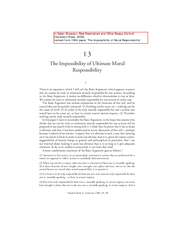 (PDF) The impossibility of ultimate moral responsibility