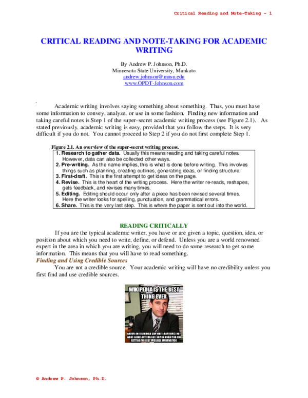 (PDF) ACADEMIC WRITING: CRITICAL READING AND NOTE-TAKING
