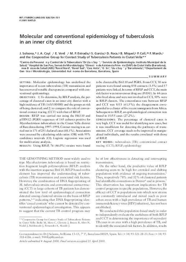 (PDF) Molecular and conventional epidemiology of tuberculosis in an ...