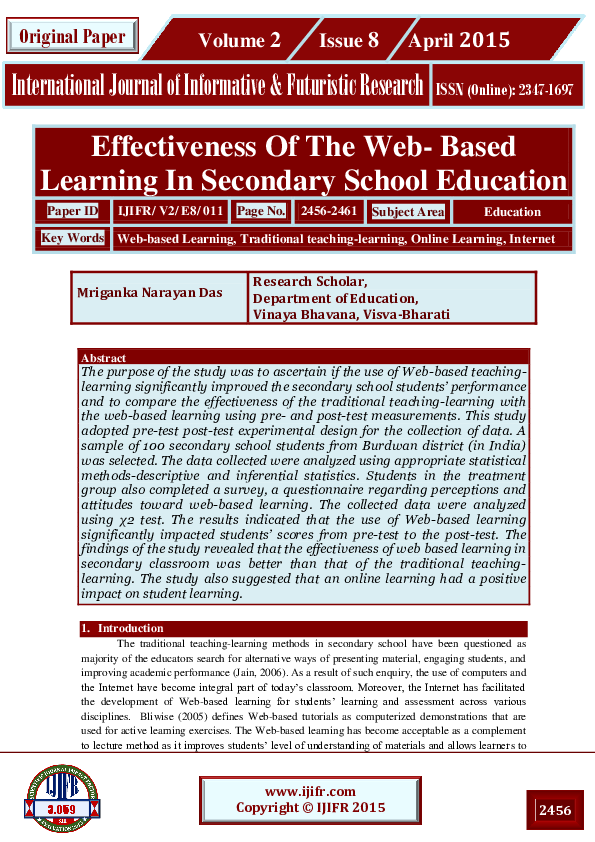 (PDF) Effectiveness Of The Web- Based Learning In Secondary School ...