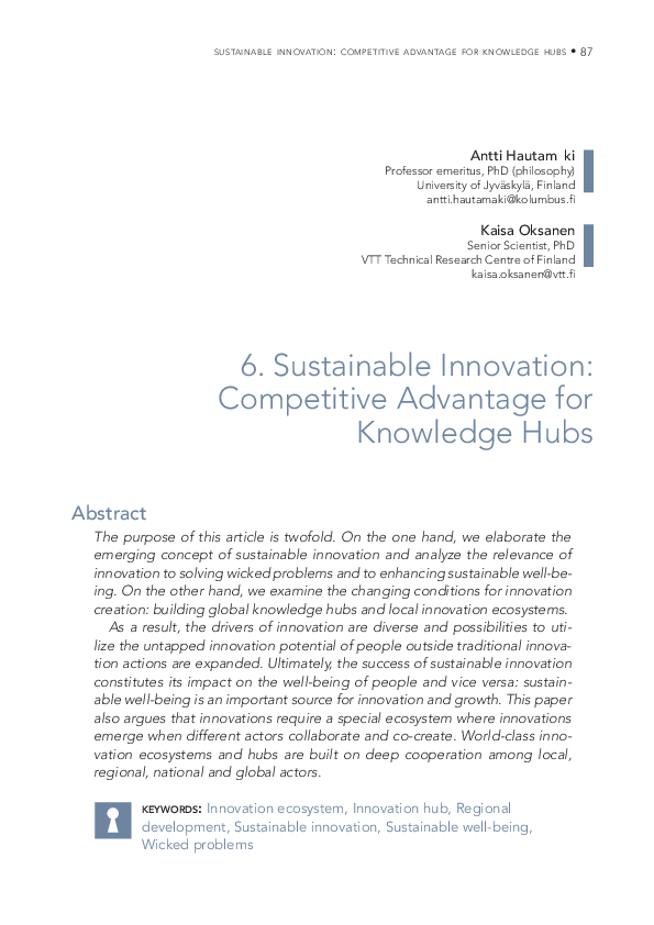 (PDF) Sustainable Innovation: Competitive Advantage for Knowledge Hubs