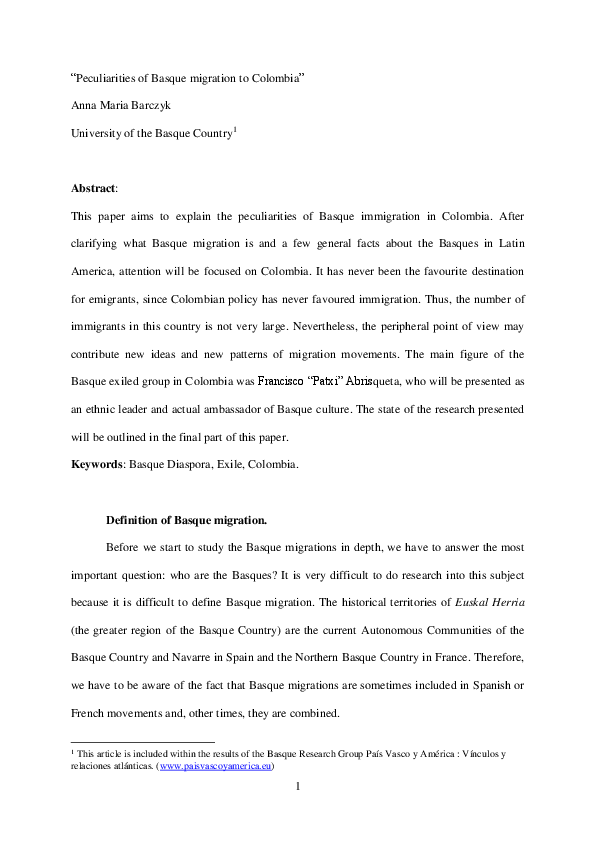(PDF) Peculiarities of Basque migration to Colombia