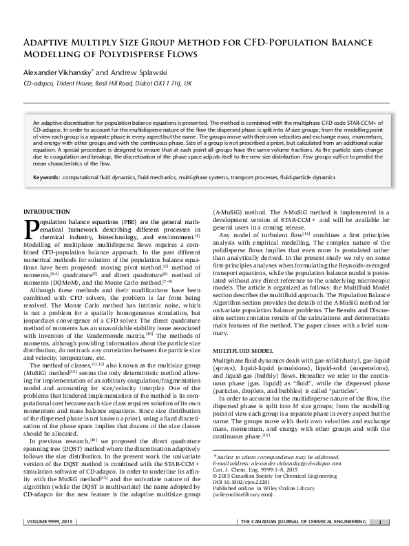 (PDF) Adaptive Multiple Size Group Method for CFD-Population Balance Modelling of Polydisperse Flows