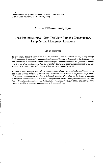 (PDF) The First State Duma, 1906: The view from the contemporary ...