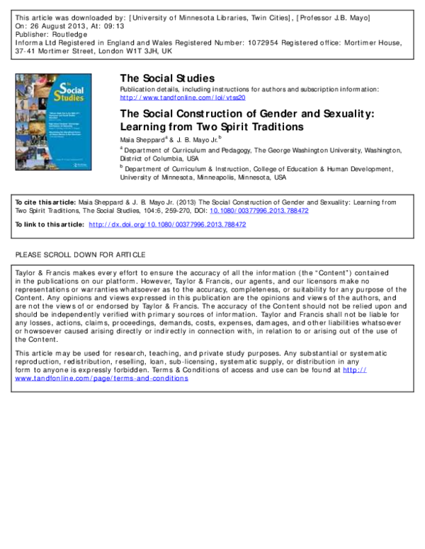 (PDF) The Social Construction of Gender and Sexuality: Learning from ...
