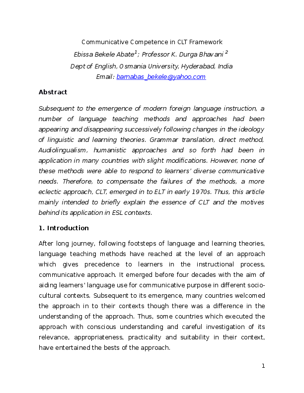 (DOC) Communicative Competence in CLT Framework