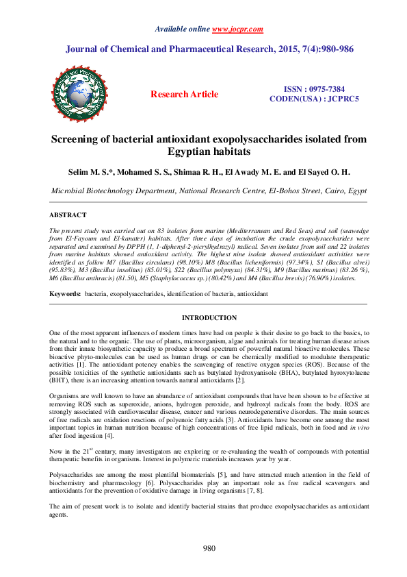 (PDF) Screening of bacterial antioxidant exopolysaccharides isolated ...