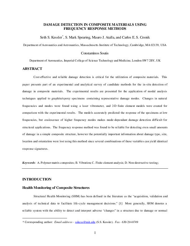 (PDF) DAMAGE DETECTION IN COMPOSITE MATERIALS USING FREQUENCY RESPONSE METHODS