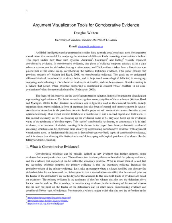(PDF) Argument Visualization Tools for Corroborative Evidence