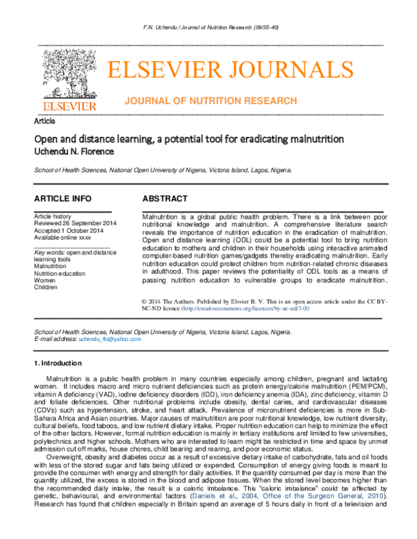 (PDF) Open and distance learning, a potential tool for eradicating ...