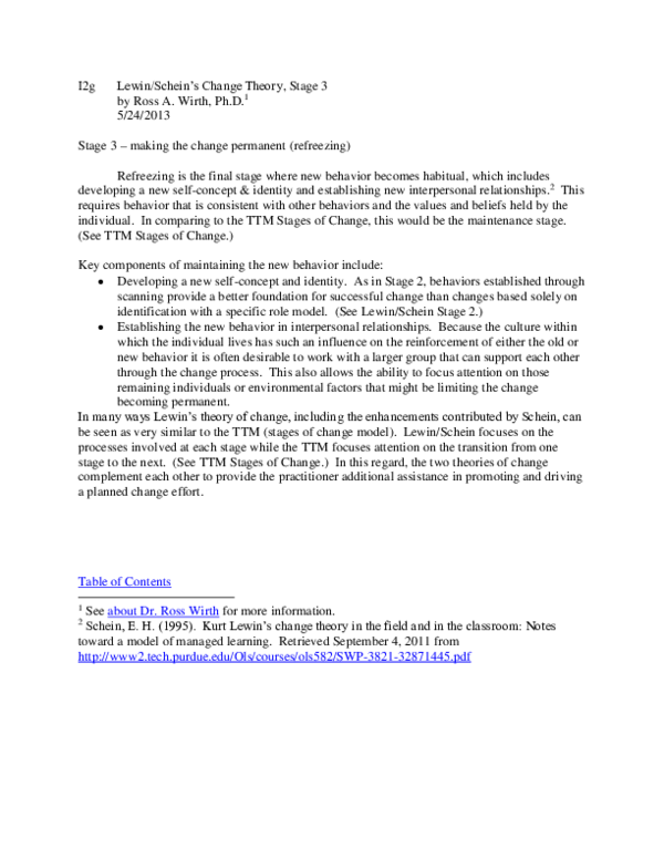 (PDF) Lewin/Schein’s Change Theory, Stage 3 - making the change ...