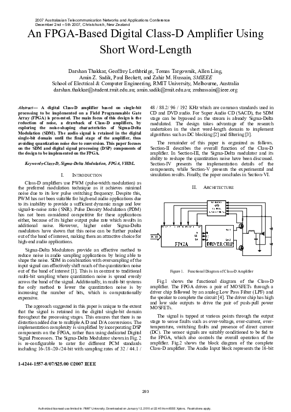 (PDF) An FPGA-Based Digital Class-D Amplifier Using Short Word-Length