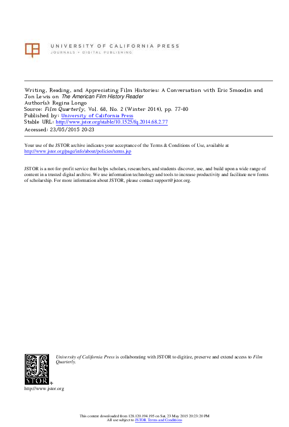 (PDF) Writing, Reading, and Appreciating Film Histories: A Conversation ...