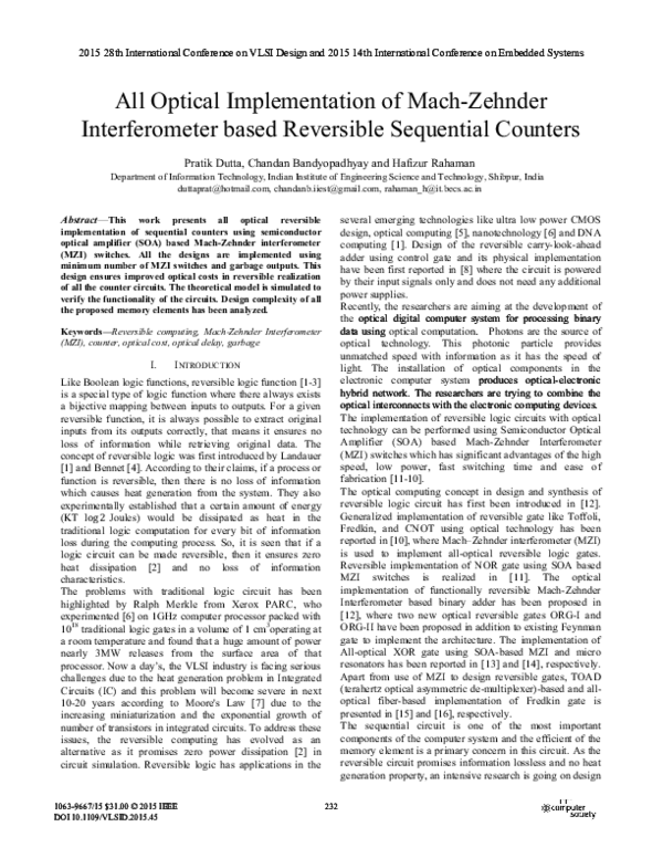 (PDF) All Optical Implementation of Mach-Zehnder Interferometer based Reversible Sequential Counters