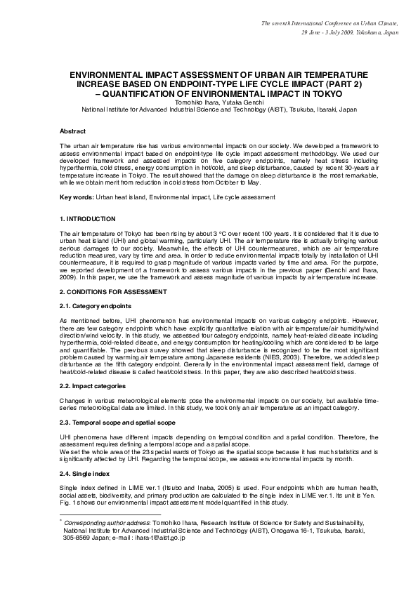 (PDF) ENVIRONMENTAL IMPACT ASSESSMENT OF URBAN AIR TEMPERATURE INCREASE ... (PDF) ENVIRONMENTAL IMPACT ASSESSMENT OF URBAN AIR TEMPERATURE INCREASE ...