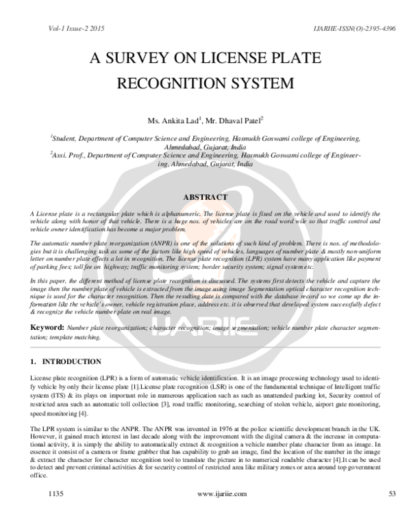 (PDF) A Survey on License Plate Recognition System