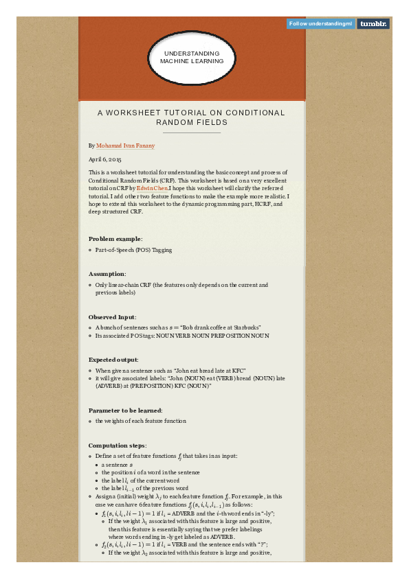Pdf A Worksheet Tutorial On Conditional Random Fields Mohamad Ivan Fanany