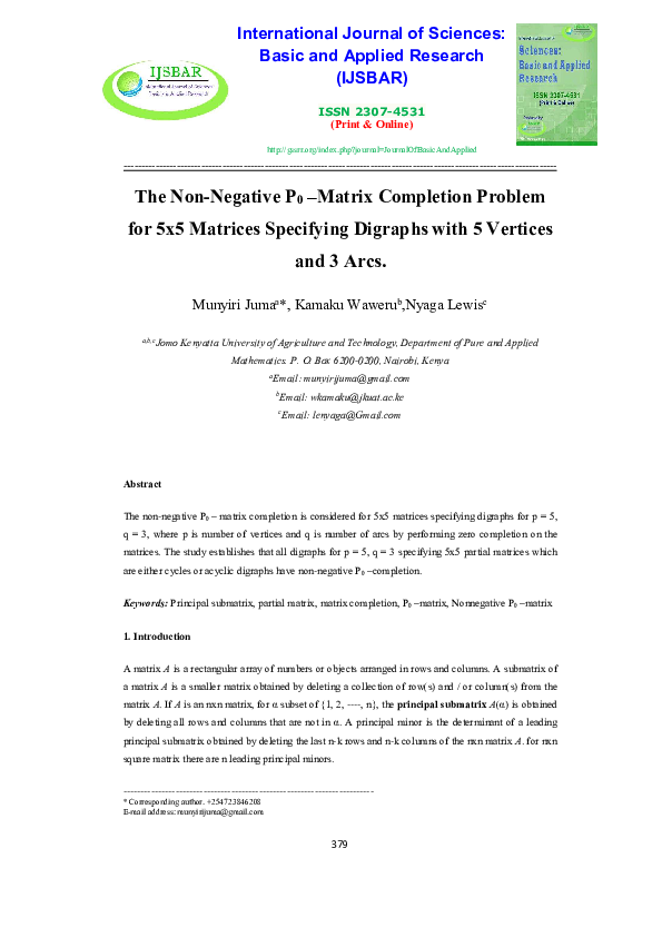 (PDF) The Non-Negative P0 –Matrix Completion Problem for 5x5 Matrices Specifying Digraphs with 5 ...