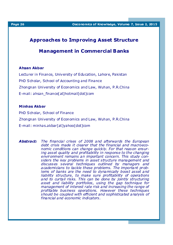 (PDF) Approaches to Improving Asset Structure Management in Commercial ...
