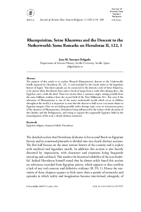 (PDF) Rhampsinitus, Setne Khamwas and the Descent to the Netherworld ...