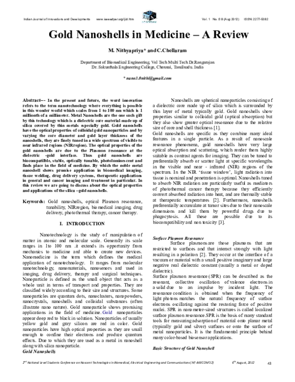(PDF) Gold Nanoshells in Medicine – A Review