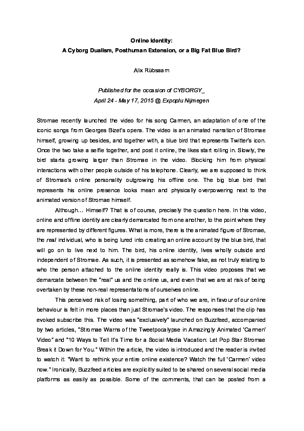 (PDF) Online Identity: A Cyborg Dualism, Posthuman Extension, or a Big ...