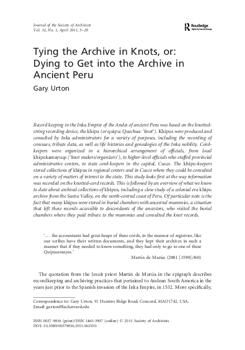 (PDF) Tying the Archive in Knots...in ancient Peru