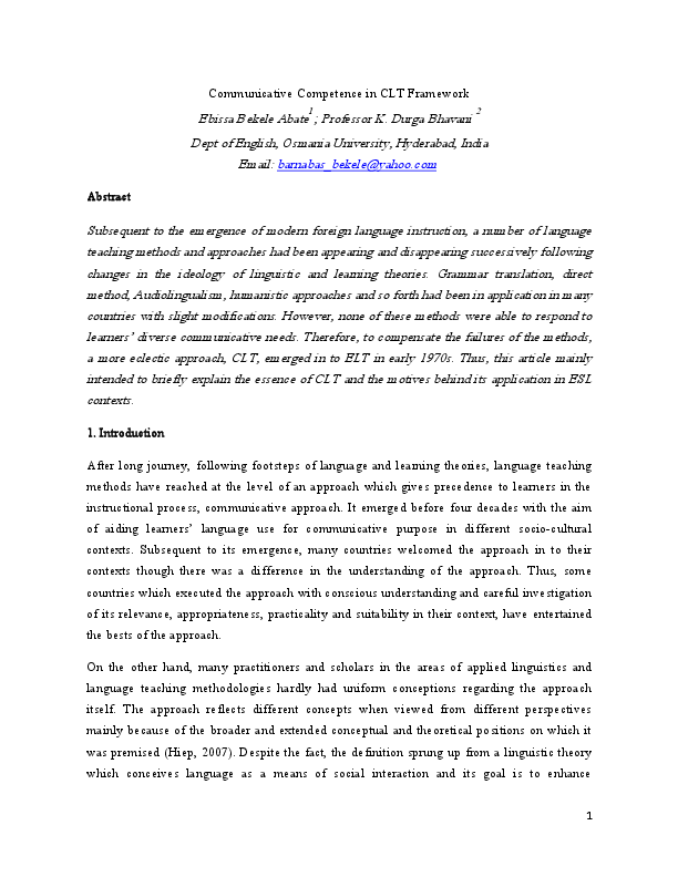 (PDF) Communicative Competence in CLT Framework