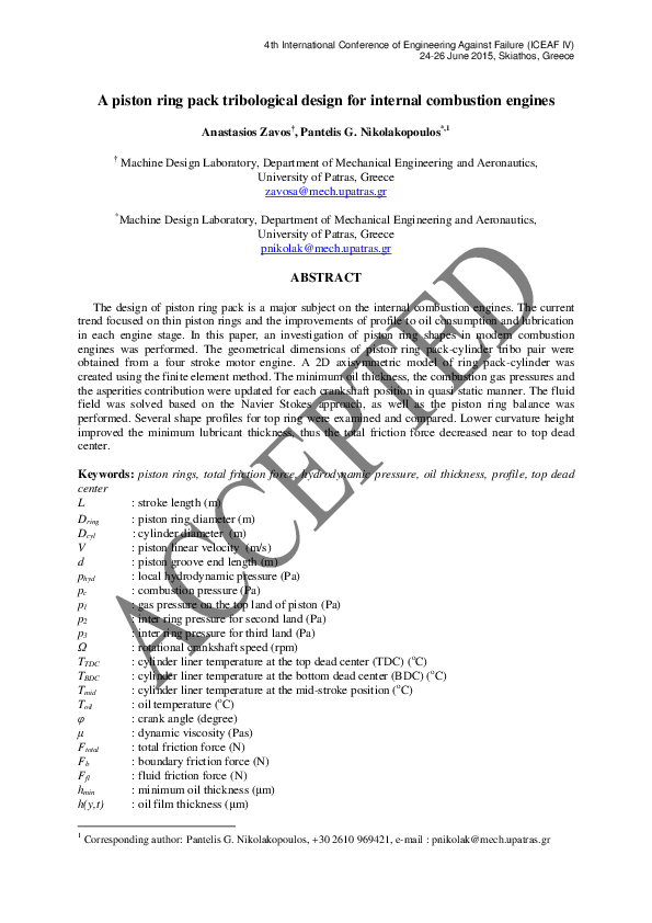 (PDF) A piston ring pack tribological design for internal combustion ...