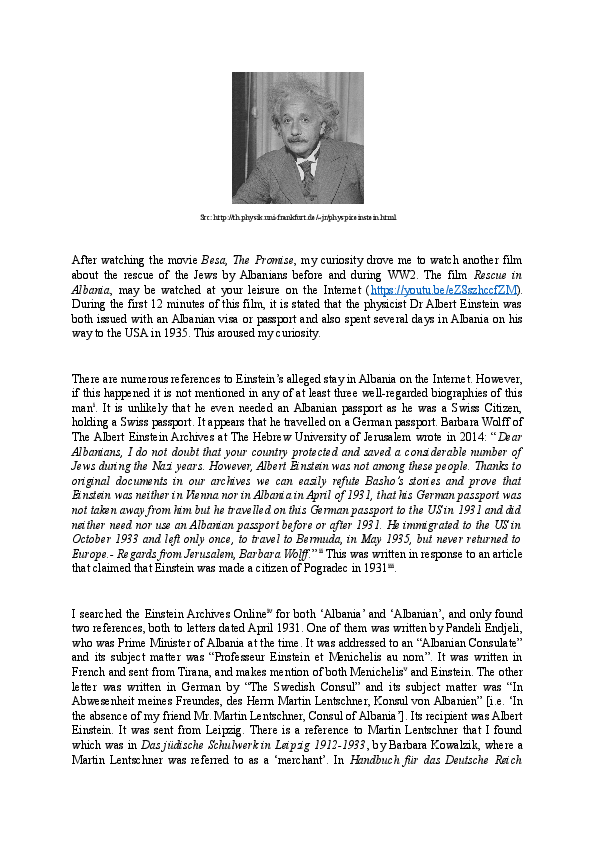 (DOC) ALBERT EINSTEIN IN ALBANIA: An Uncertainty In Physics