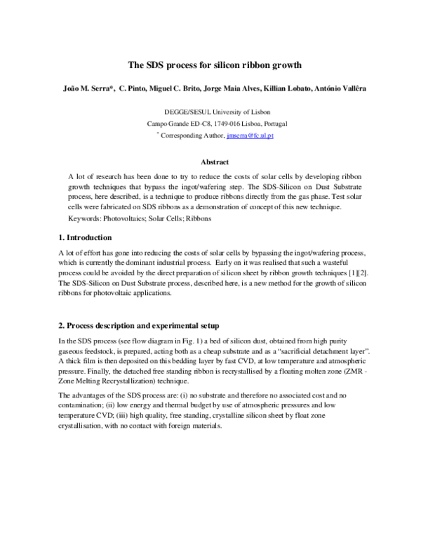 (PDF) The SDS process for silicon ribbon growth