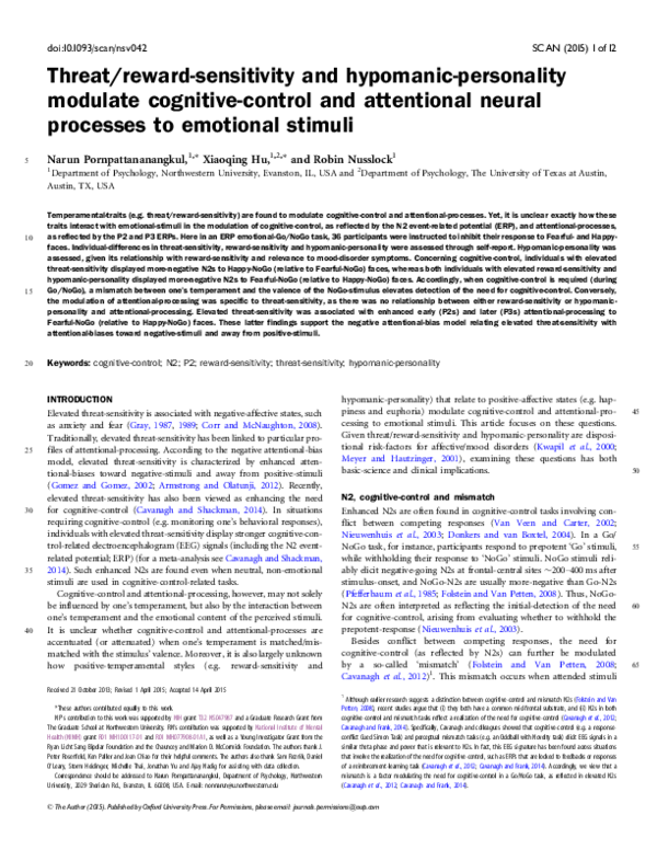(PDF) Threat/Reward-Sensitivity and Hypomanic-Personality Modulate ...