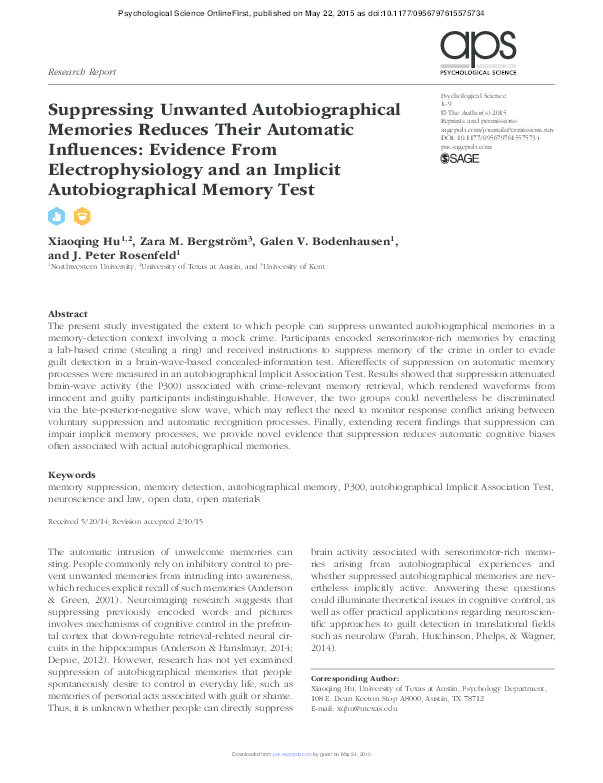 (PDF) Suppressing Unwanted Autobiographical Memories Reduces Their ...