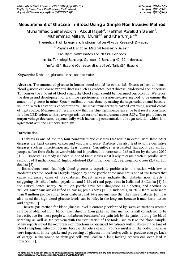 (PDF) Measurement of Glucose in Blood Using a Simple Non Invasive Method