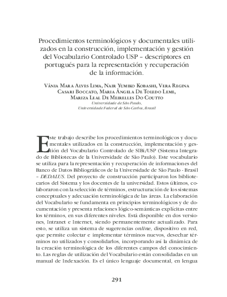 Procedimientos terminológicos y documentales utilizados en la construcción, implementación y ...