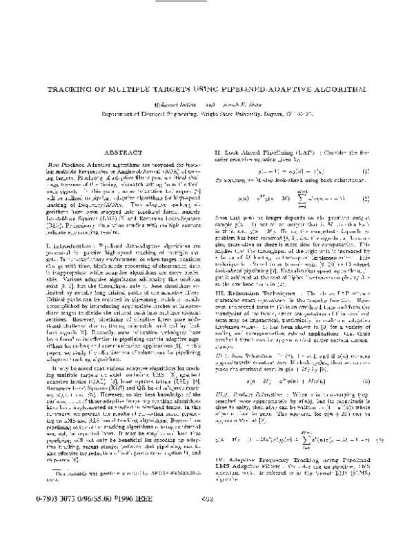 (PDF) Tracking of multiple targets using pipelined-adaptive algorithm