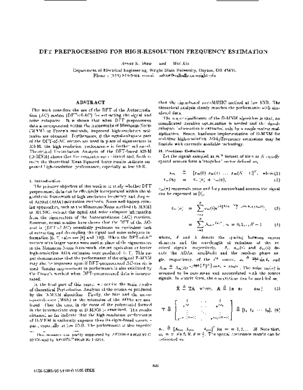 Pdf Dft Preprocessing For High Resolution Frequency Estimation 5828