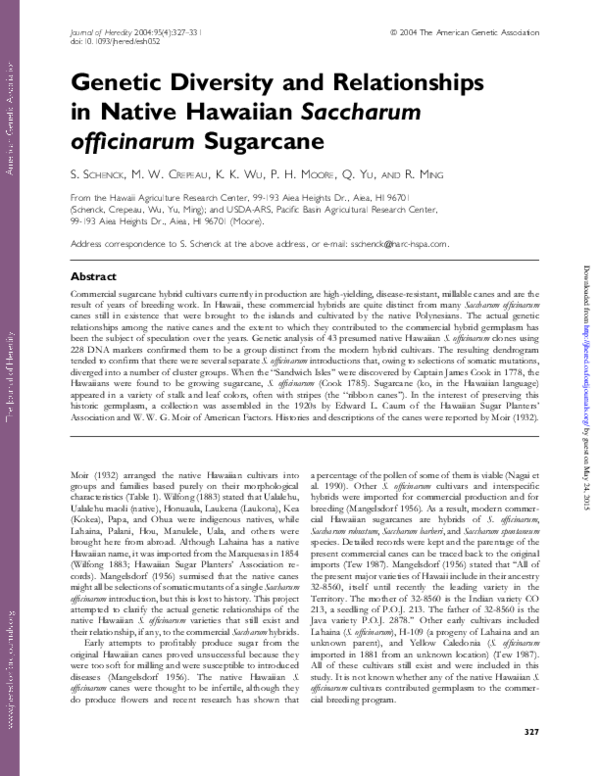 (PDF) Genetic Diversity and Relationships in Native Hawaiian Saccharum ...