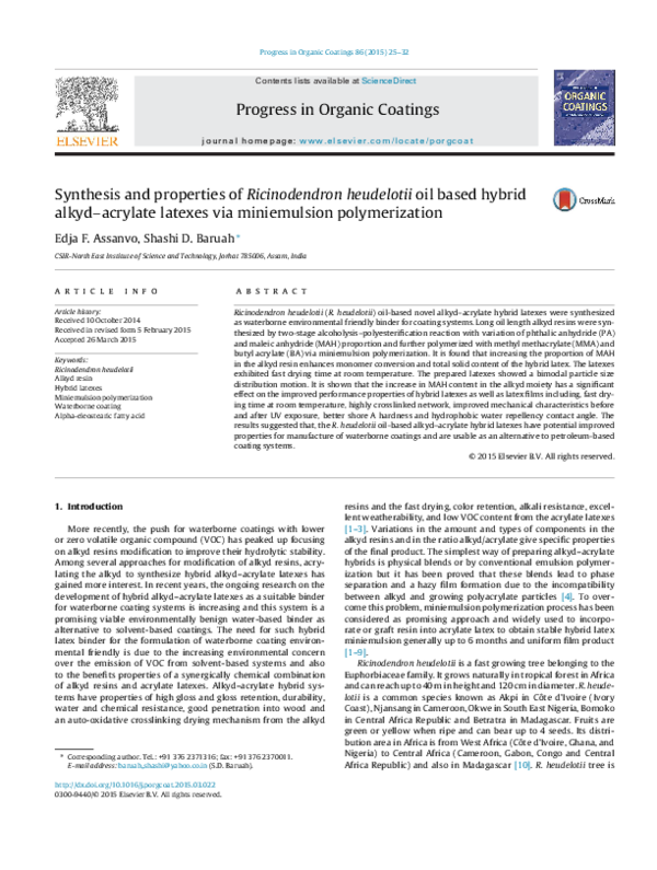 Synthesis and properties of Ricinodendron heudelotii oil based ...