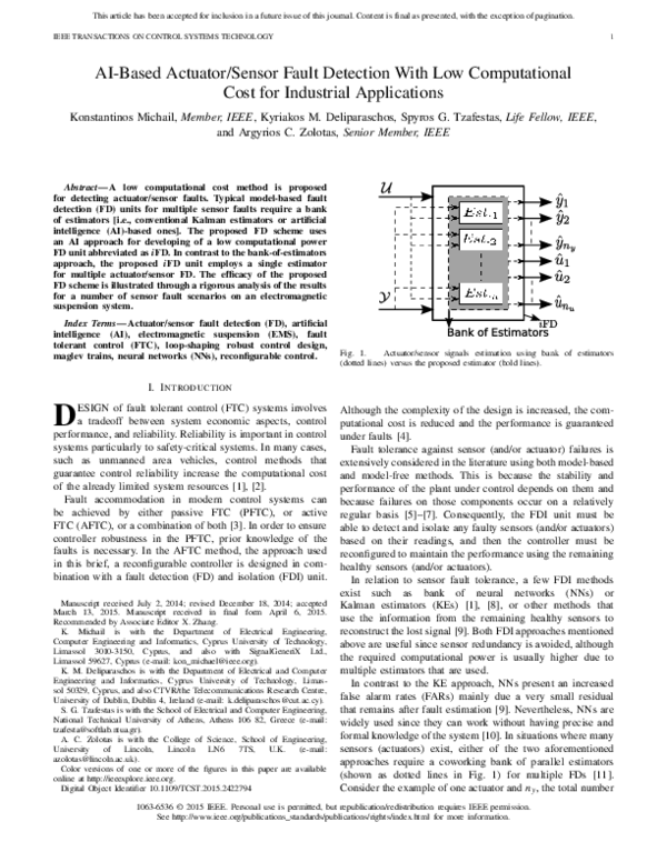 Pdf Ai Based Actuatorsensor Fault Detection With Low Computational Cost For Industrial