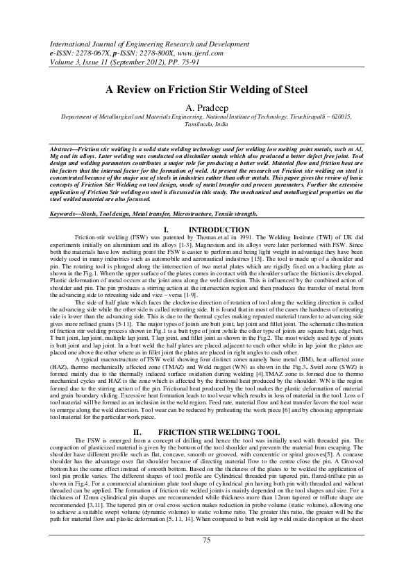 (PDF) A Review on Friction Stir Welding of Steel